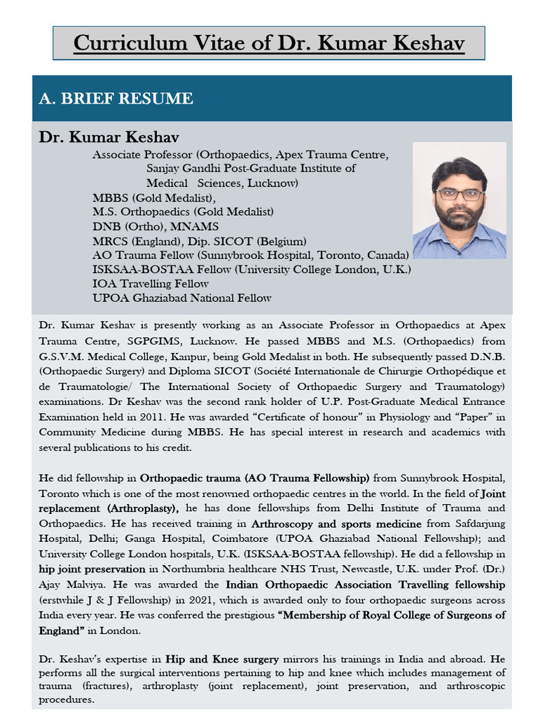 Dr. Kumar Keshav | PDF | Orthopedic Surgery | Medical School