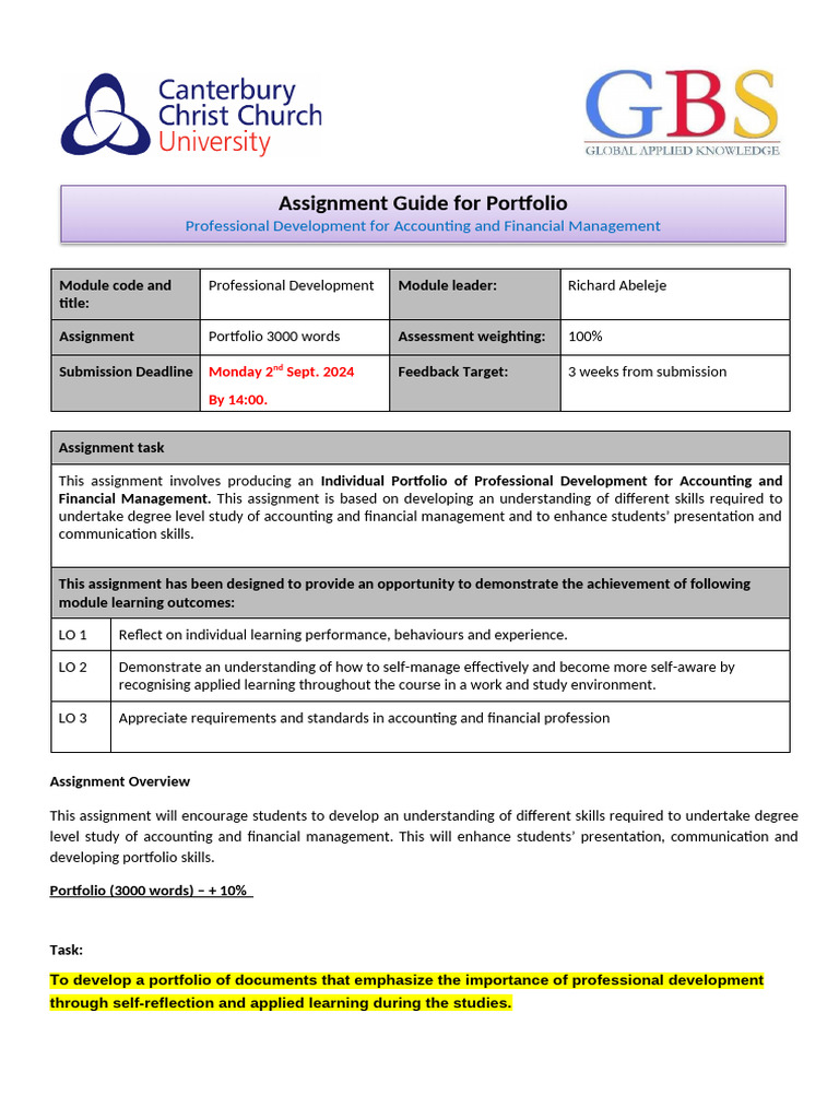 Assignment Guide Professional Development (1) | PDF | Accounting | Swot Analysis