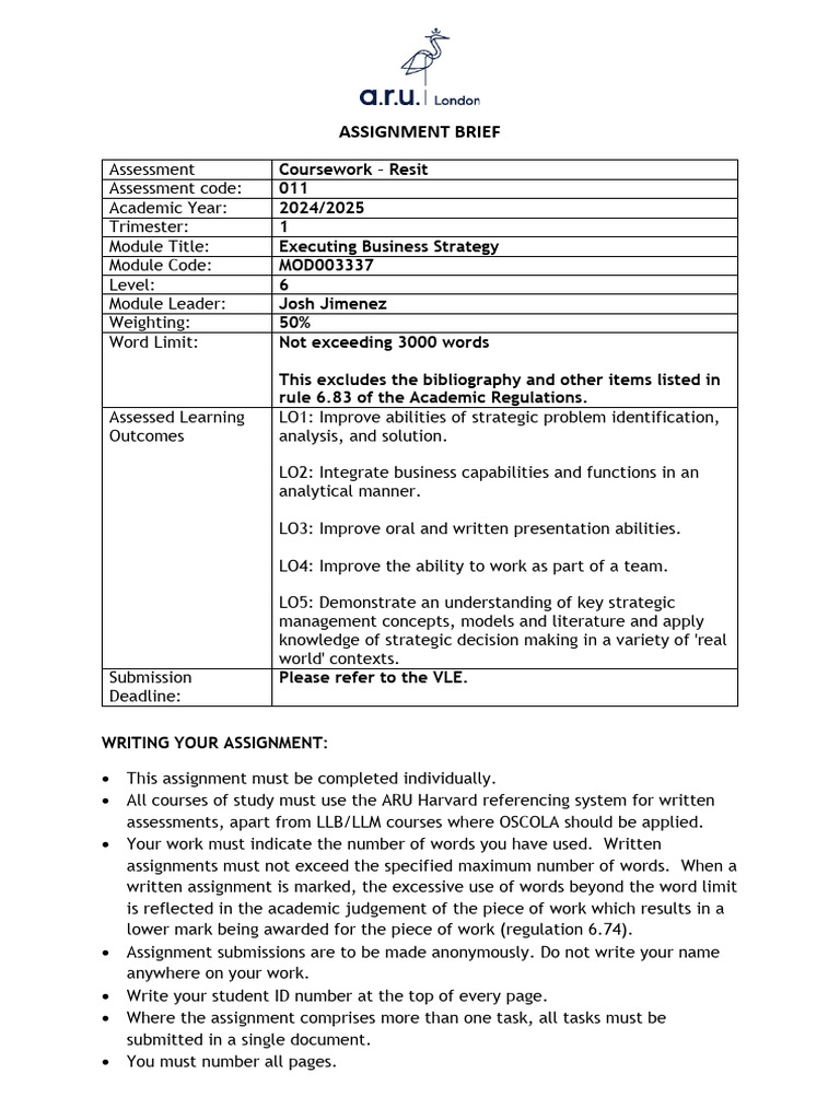 EBS 011 Coursework Tri 1 Resit | PDF | Strategic Management | Theory