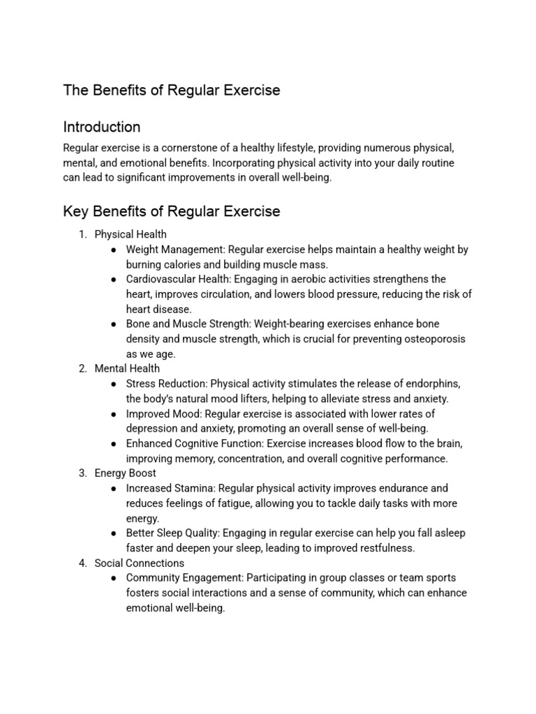 The Benefits of Regular Exercise | PDF | Physical Fitness | Clinical ...