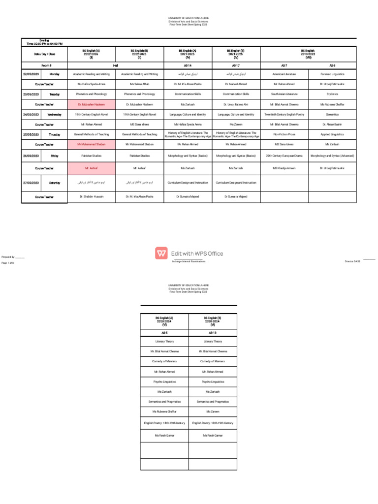 Date Sheet Final Term Spring 2023 DASS | PDF | Linguistics | Liberal Arts Education