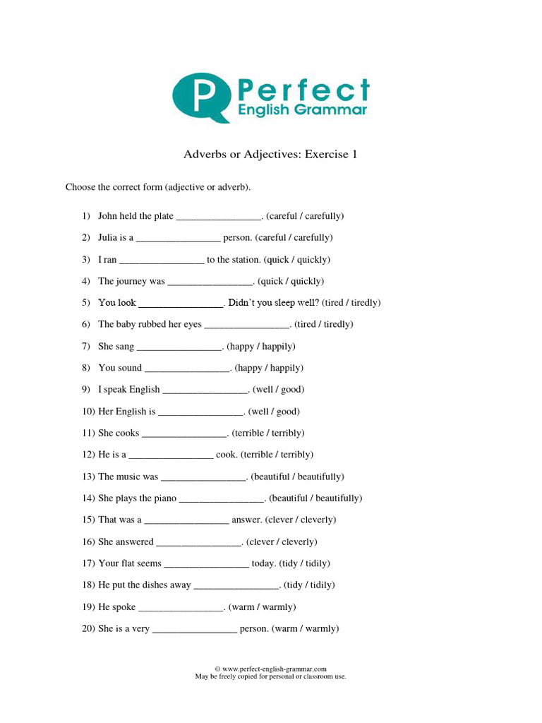 Adverbs or Adjectives Exercise | PDF