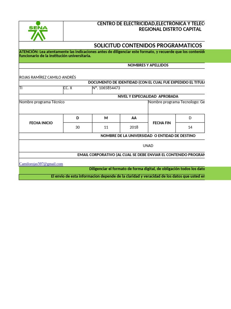 Formato Solicitud Contenido Programatico | PDF