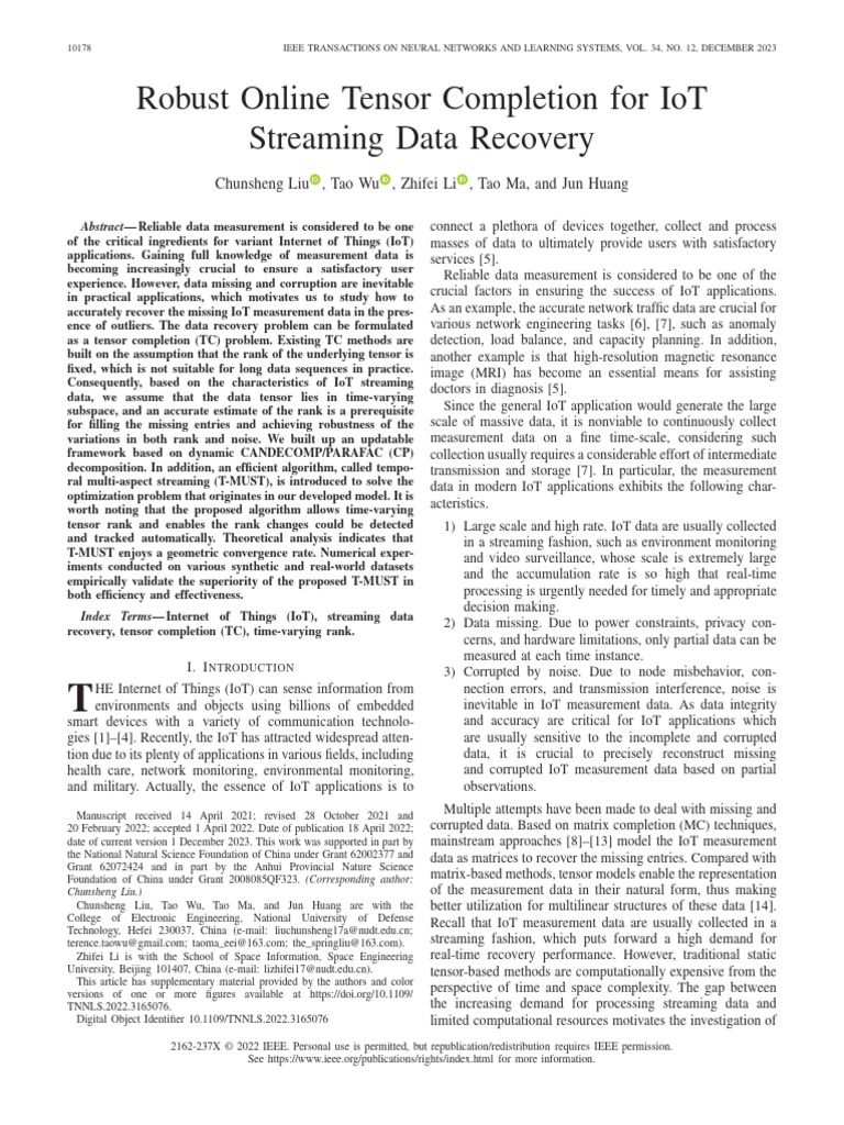 Robust Online Tensor Completion for IoT Streaming Data Recovery | PDF ... Robust Online Tensor Completion for IoT Streaming Data Recovery | PDF ...