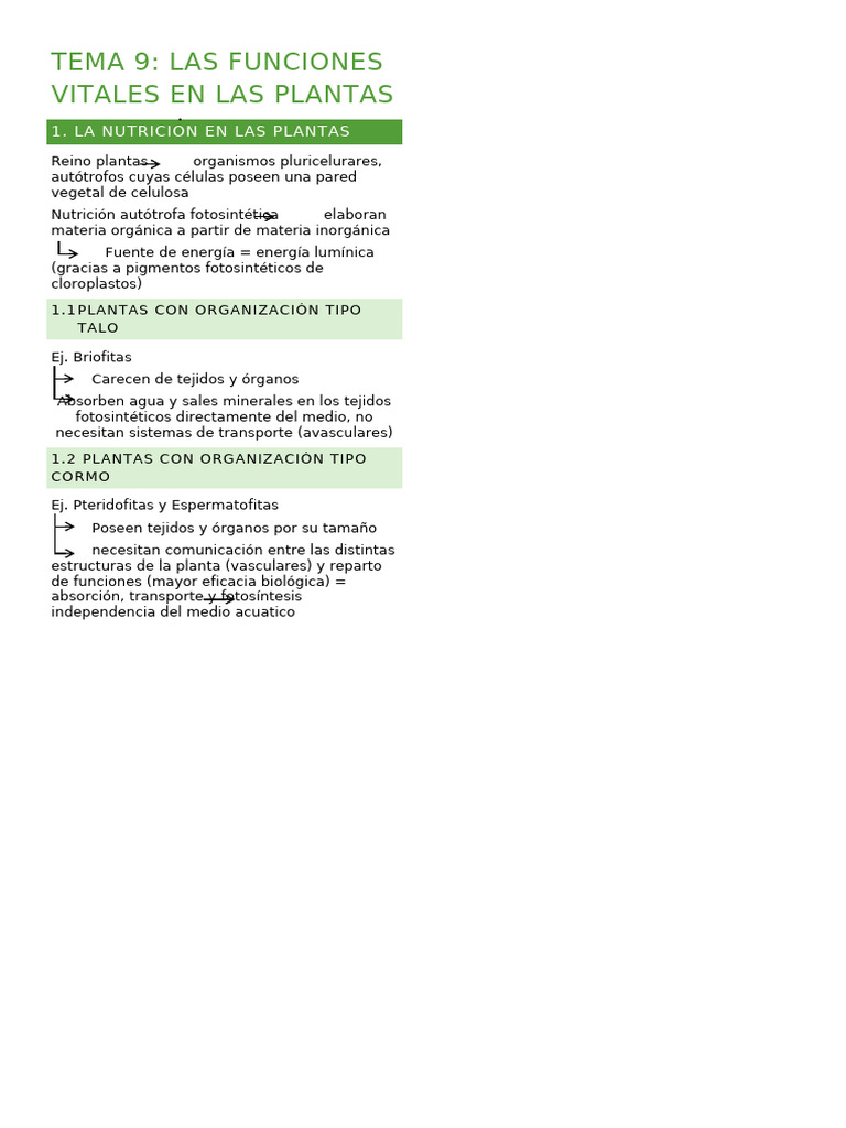Tema 9 Las Funciones Vitales en Las Plantas | PDF