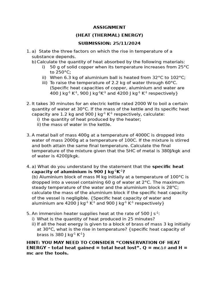 ASSIGNMENT - Heat Capacity | PDF