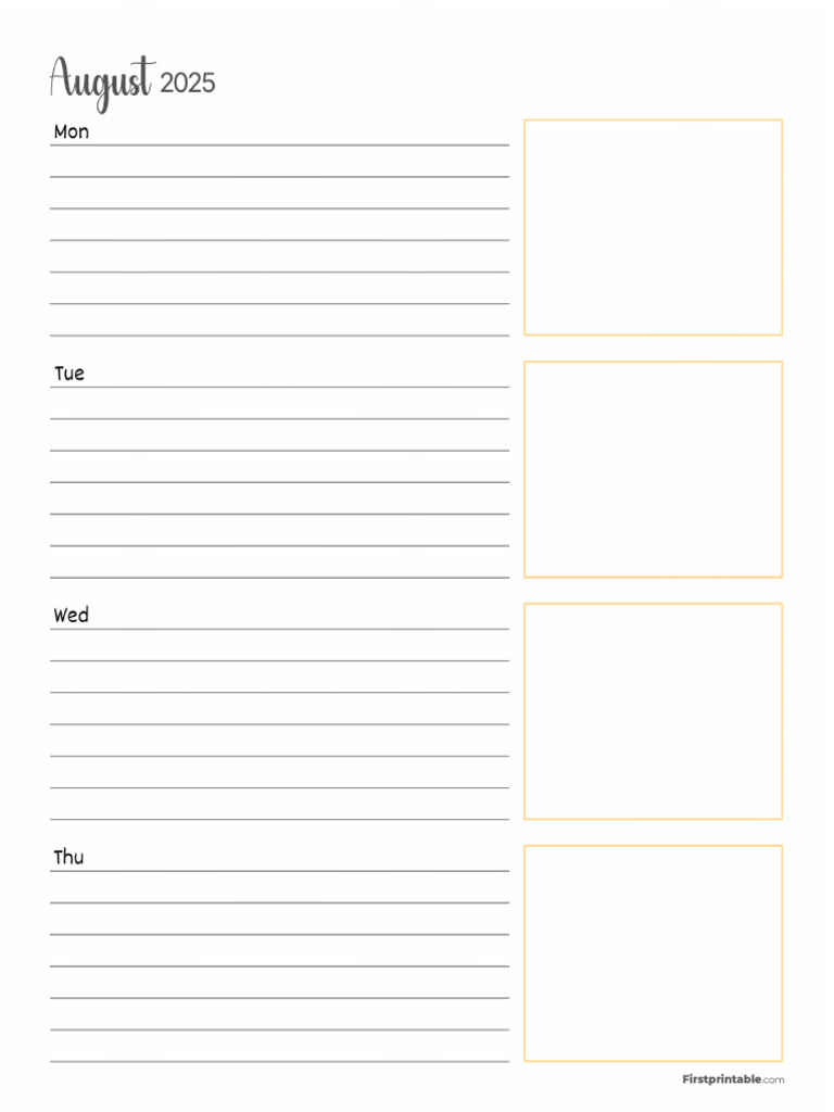 Printable Planner August 2025 Weekly Planner Horizontal Layout ...