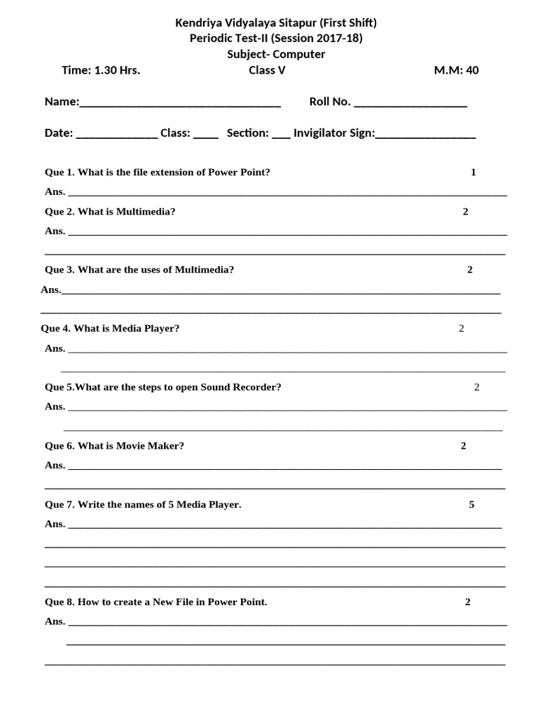 Class V Computer PT 2 2017 18 | PDF | Application Software | Computing