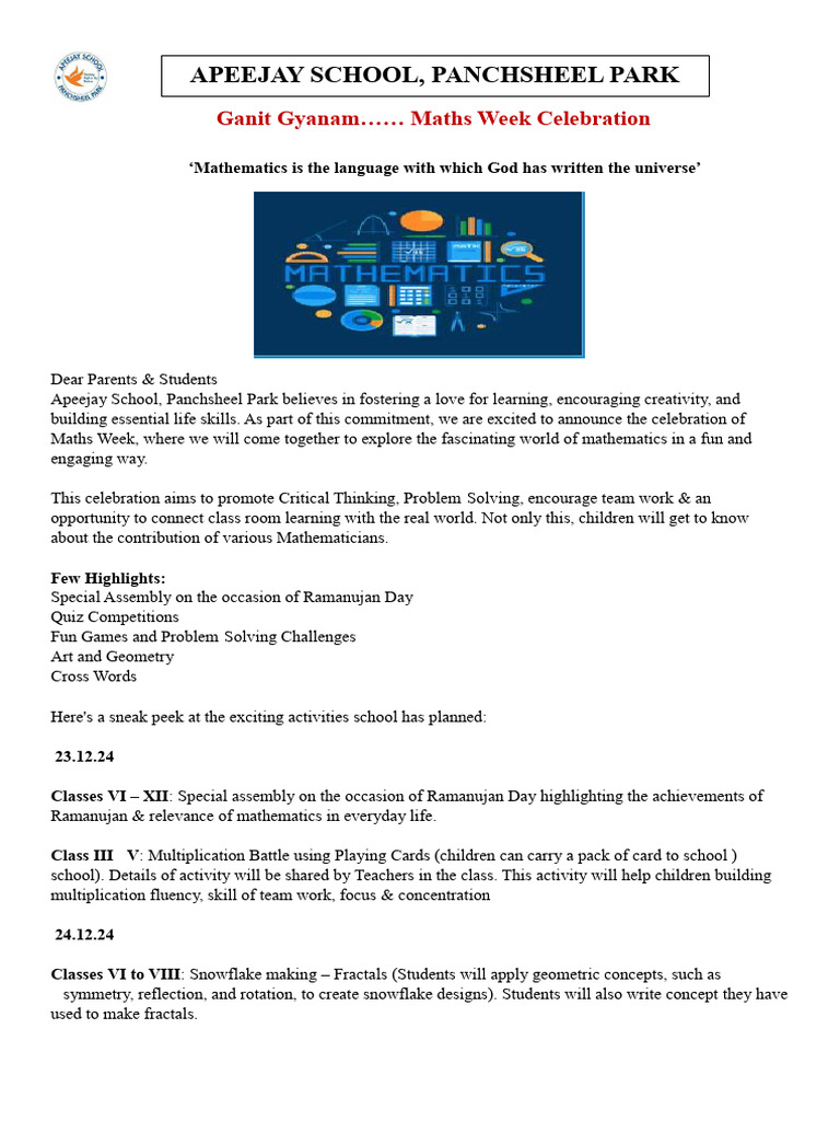 Maths Week Ganit Gyanam-1 | PDF | Mathematics | Fractal