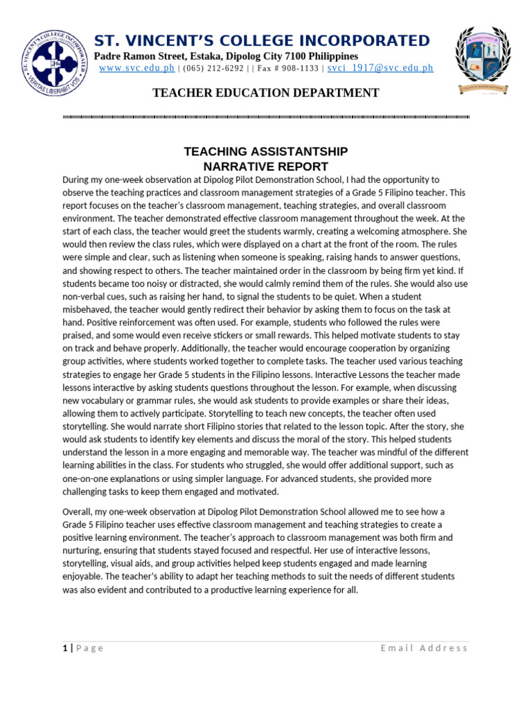 Narrative Report Format 1 | PDF | Classroom Management | Teachers