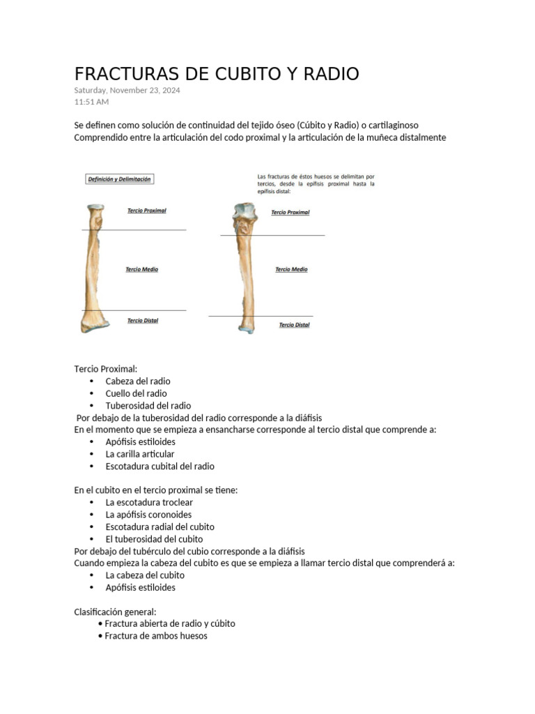 Fracturas de Cúbito y Radio: Clasificación y Tratamiento | PDF | Codo ...