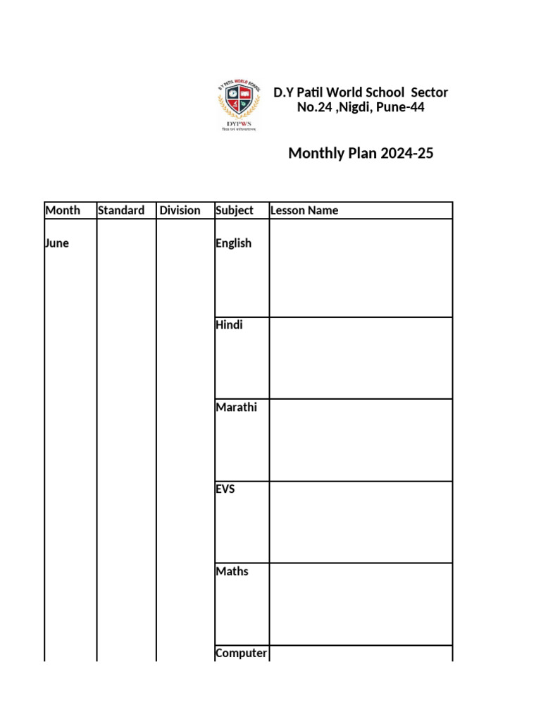 Monthly Academic Plan 2024-25 | PDF