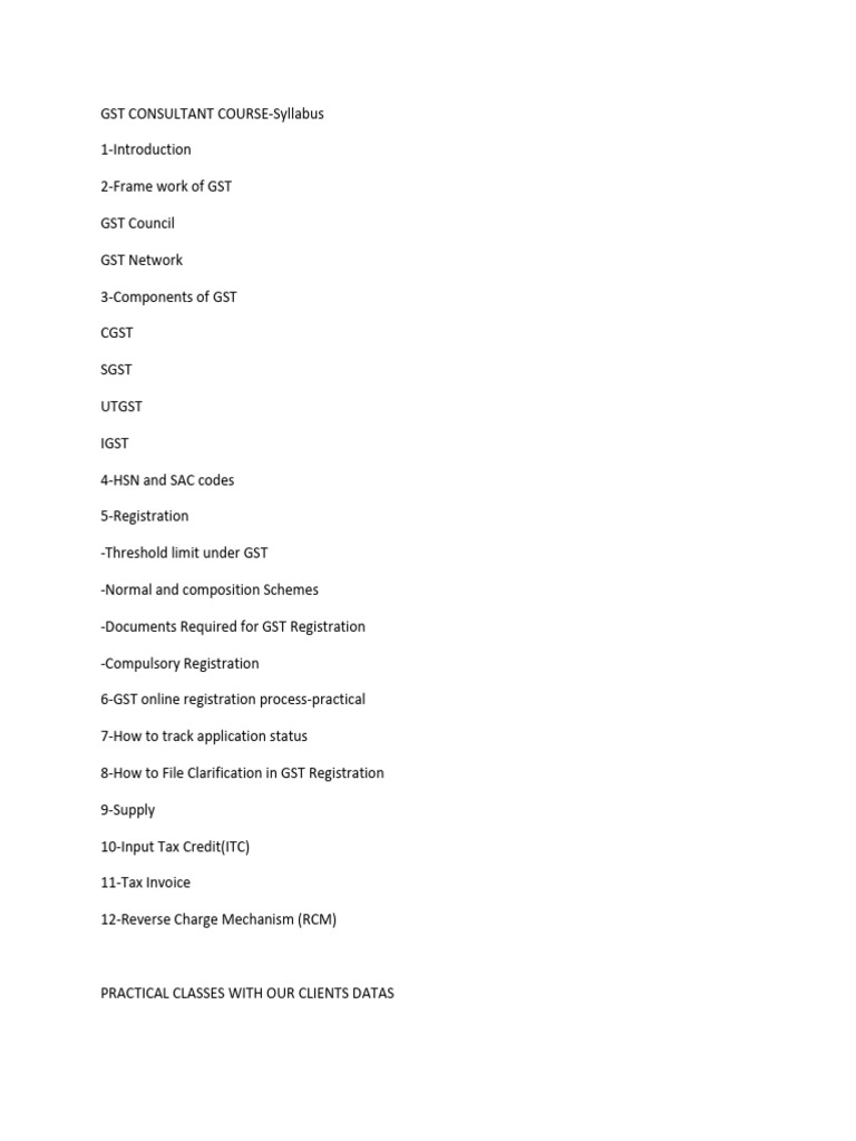 GST Consultant Course Syllabus | PDF