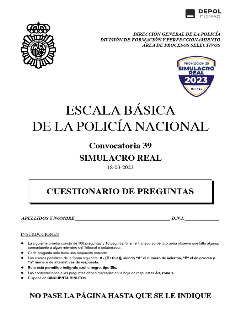 SIMULACRO REAL TEORIA 18 DE MARZO DEPOL Ingreso 2023 | PDF | Policía | Fiscal