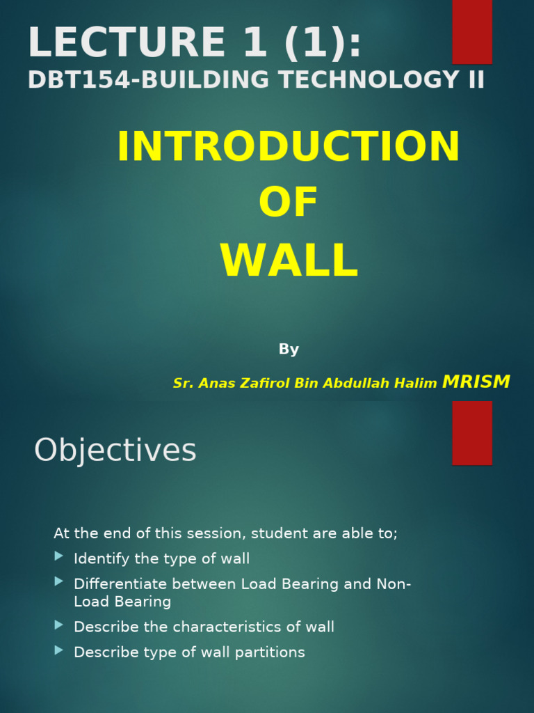 Lecture 1(1)- Introduction of Walls (1) | PDF | Wall | Roof