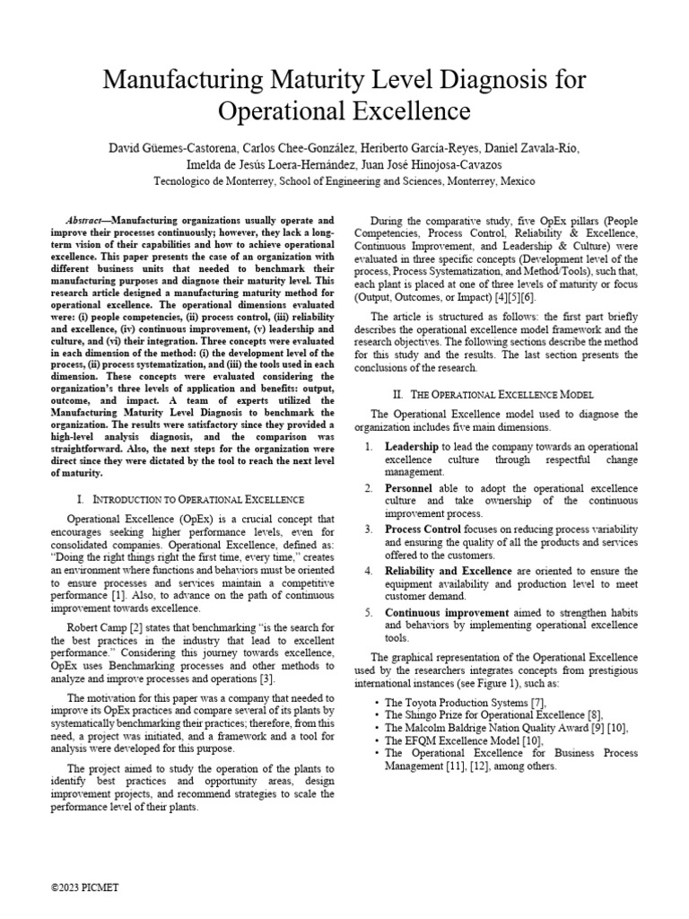 2023 PICMET Maturity Level OpEx | PDF | Methodology | Evaluation
