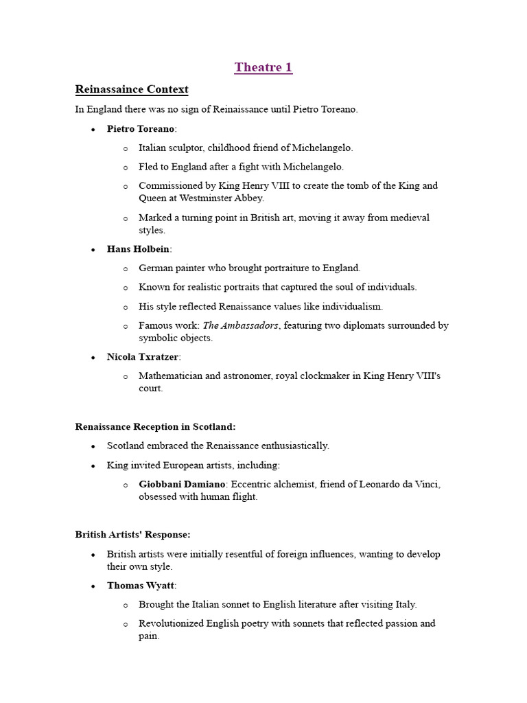 Theatre 1. Contex and Playhouses | PDF | Renaissance | Michelangelo