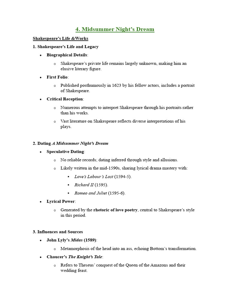 A Midsummer Night's Dream Analysis | PDF | A Midsummer Night's Dream
