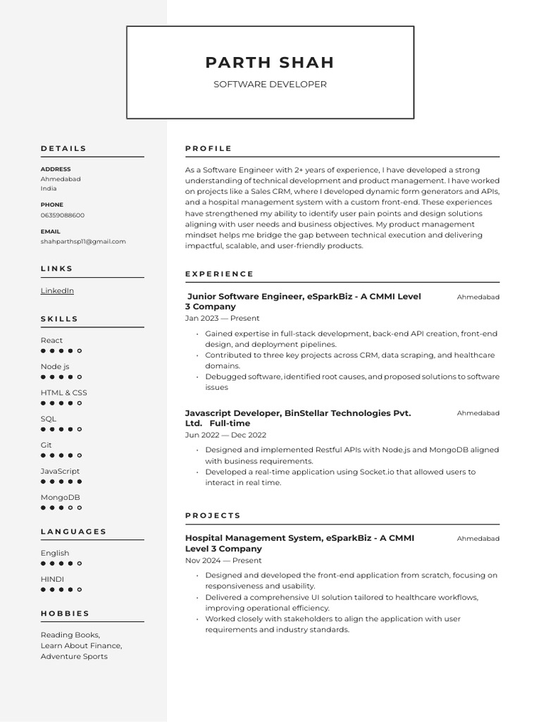 Parth Shah - Software Developer | PDF | Customer Relationship ...