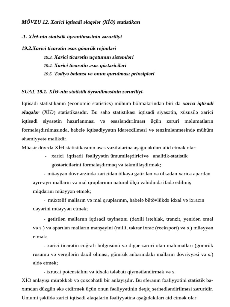 Movzu 12 Xarici İqtisadi Əlaqələr Statistikası | PDF