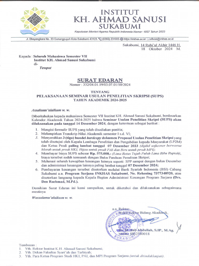 (Mahasiswa) Surat Edaran Pelaksanaan Seminar Usulan Penelitian Skripsi (Sups) Tahun Akademik ...