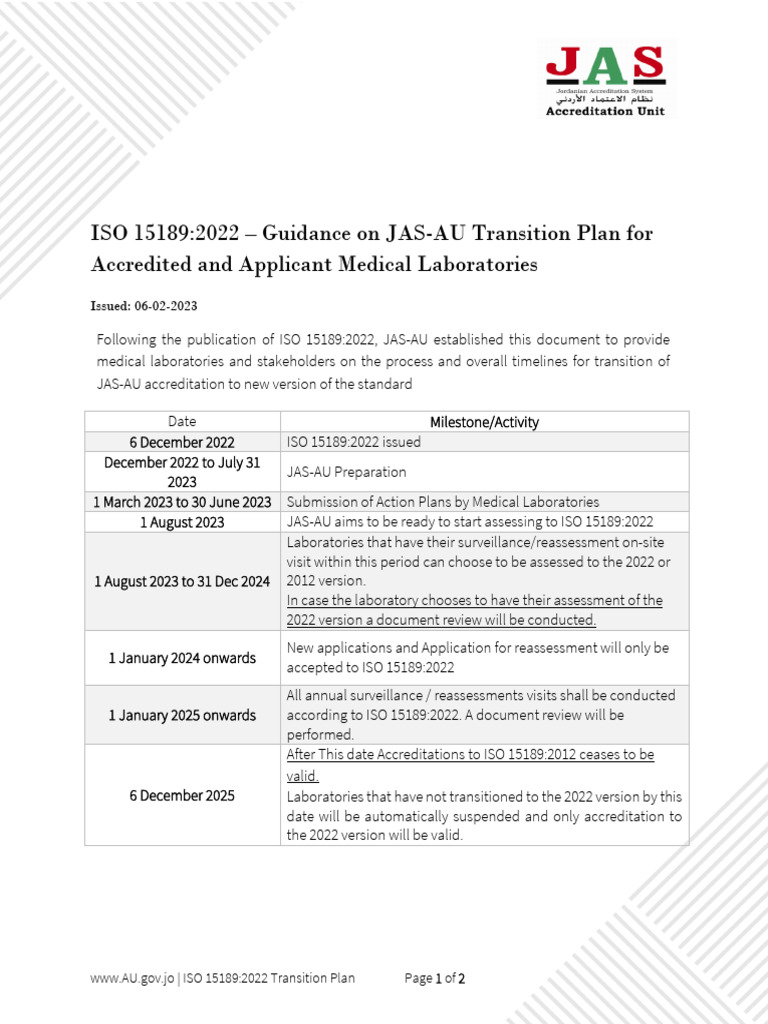 ISO 15189 Transition Plan | PDF | Medical Laboratory | International Organization For ...
