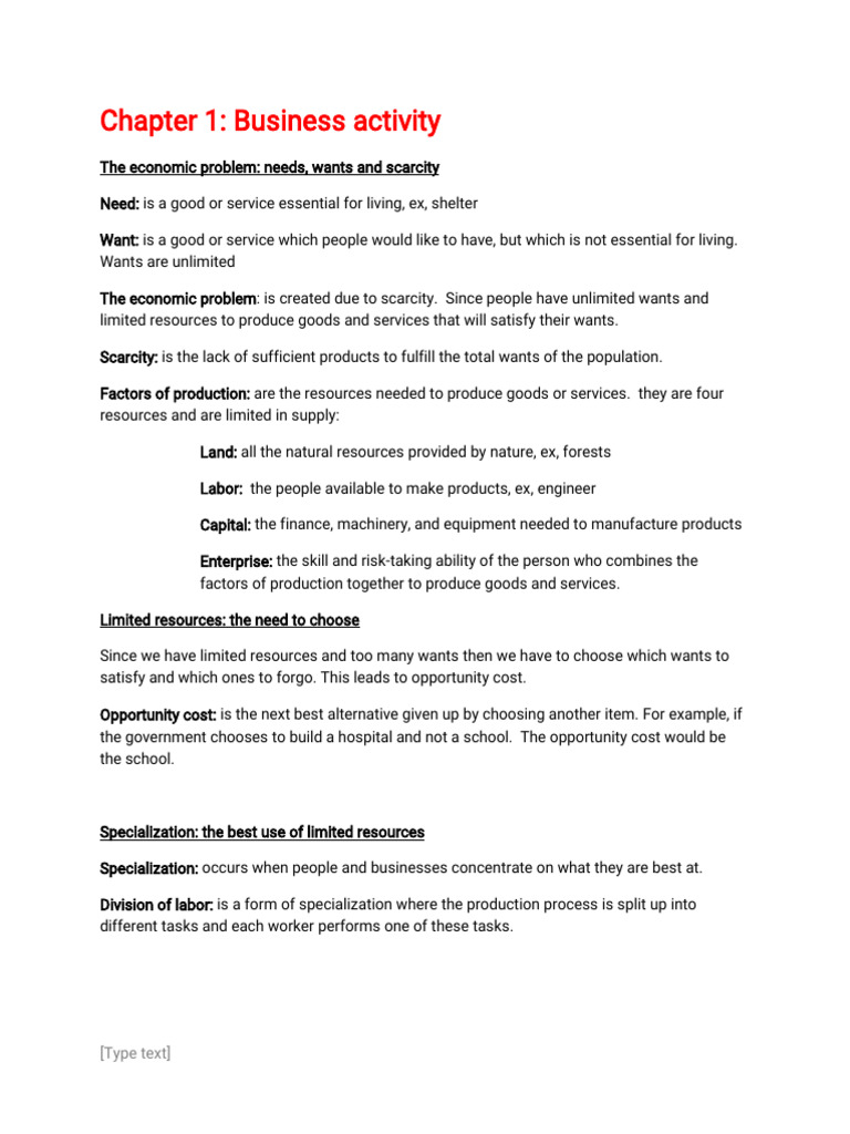 Business Activity Chapter1 | PDF