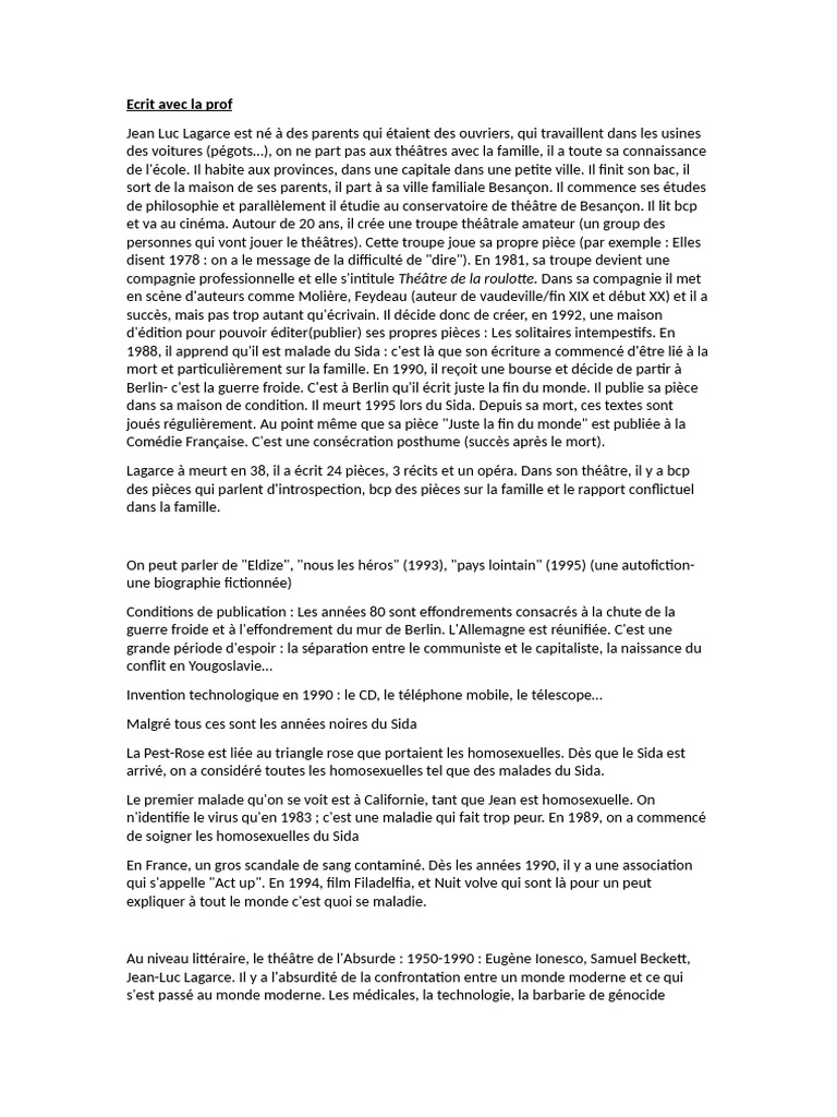 Biographie de Jean-Luc Lagarce | PDF