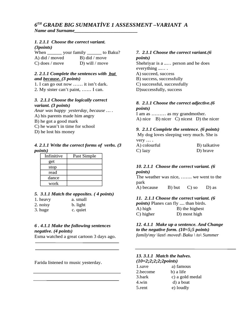 BSQ1 6ci Sinif Var a (2) | PDF | Linguistics | Linguistic Morphology