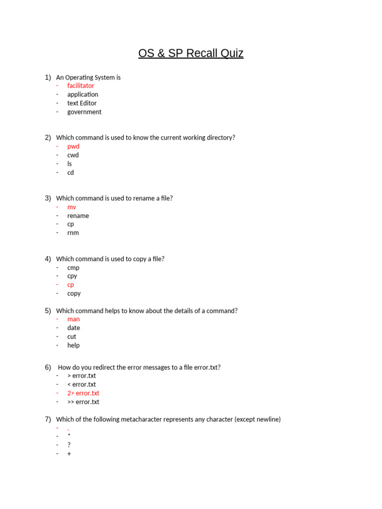 OS & SP Recall Quiz Questions | PDF | Process (Computing) | Version Control