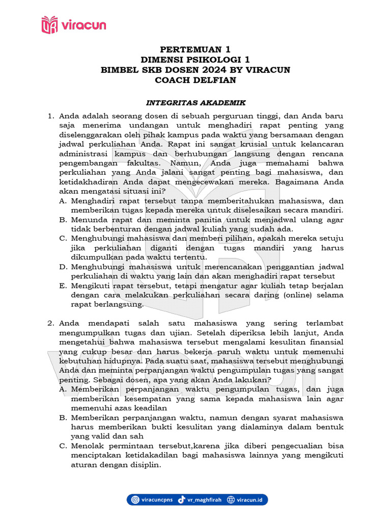 Dimensi Psikologi I - SKB Dosen Viracun | PDF