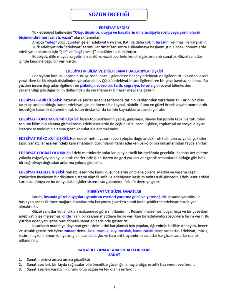 9 TDE 1. Ünite-Sözün İnceliği | PDF