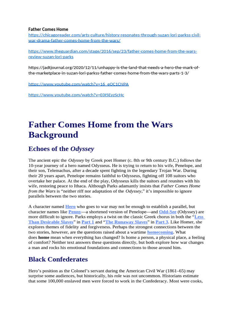 Father Comes Home From The Waract 1 Analysis | PDF | Penelope | Odyssey