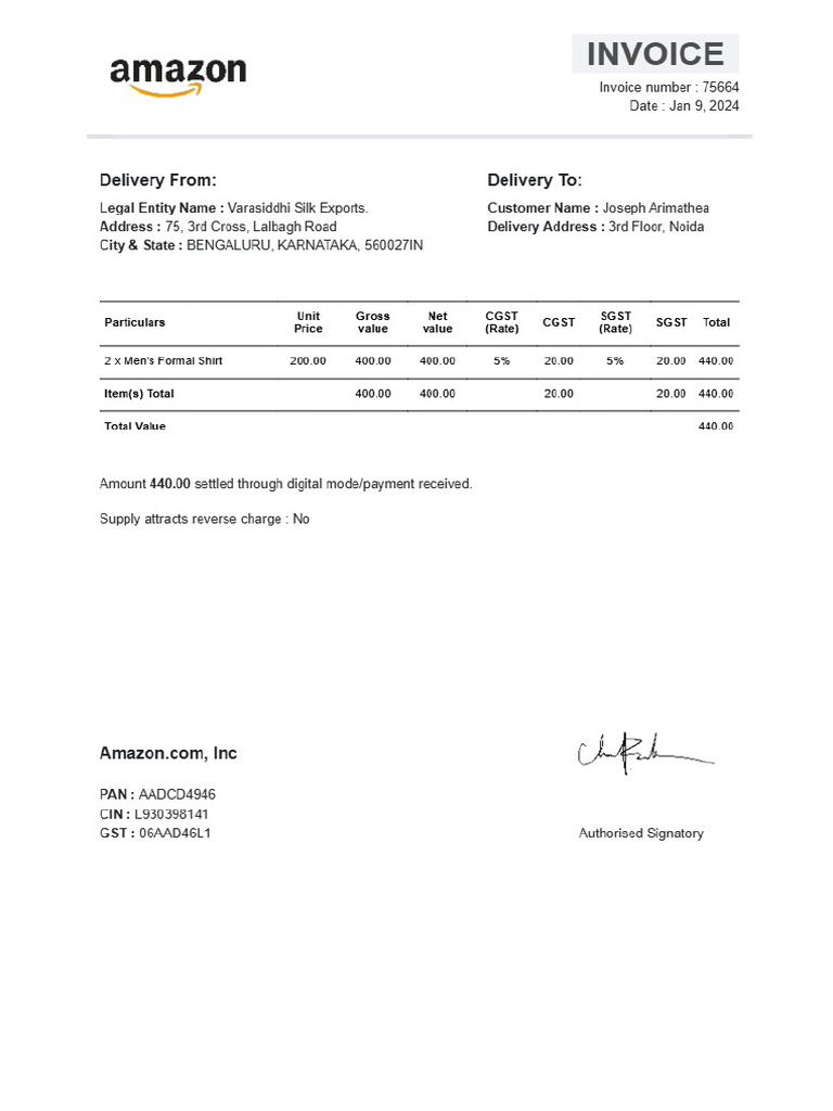 Delivery Invoice (Freeforonline - Com) | PDF