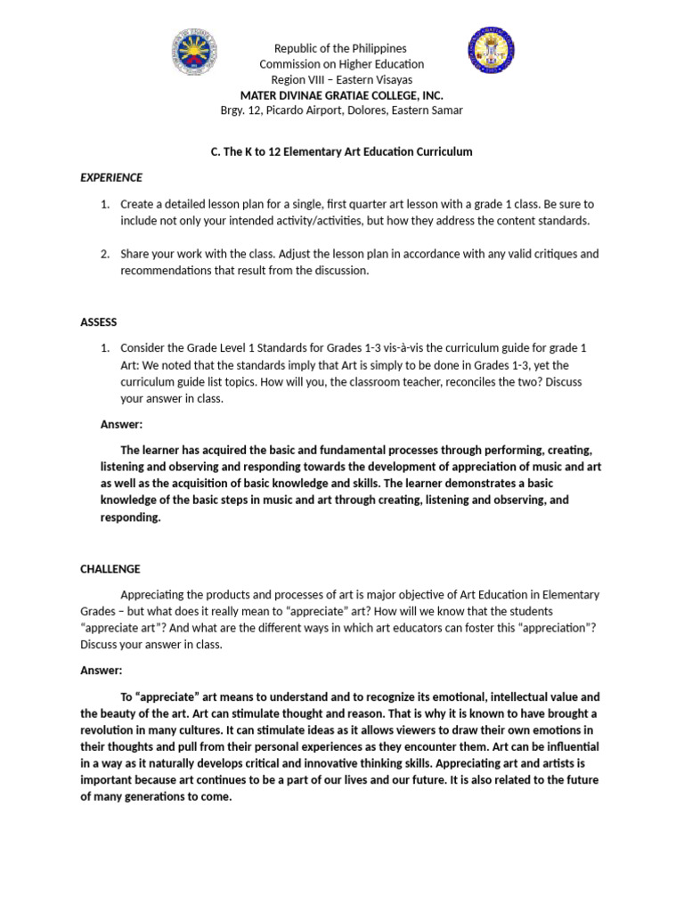 activity 2 (answer) | PDF | Curriculum | Teachers