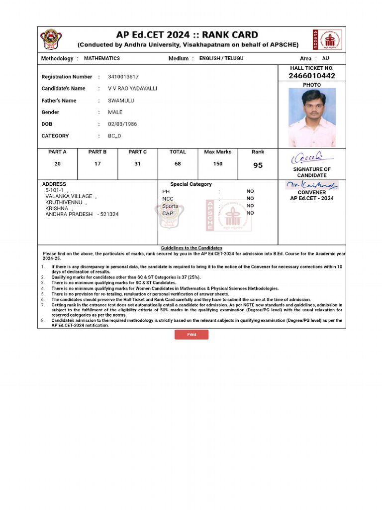 Cet AP 2015 BED RANK | PDF