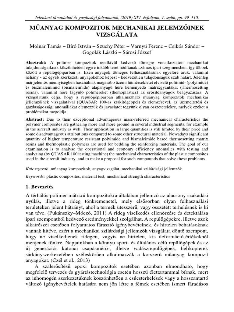 Műanyag Kompozitok Mechanikai Jelemzőinek Vizsgálata | PDF