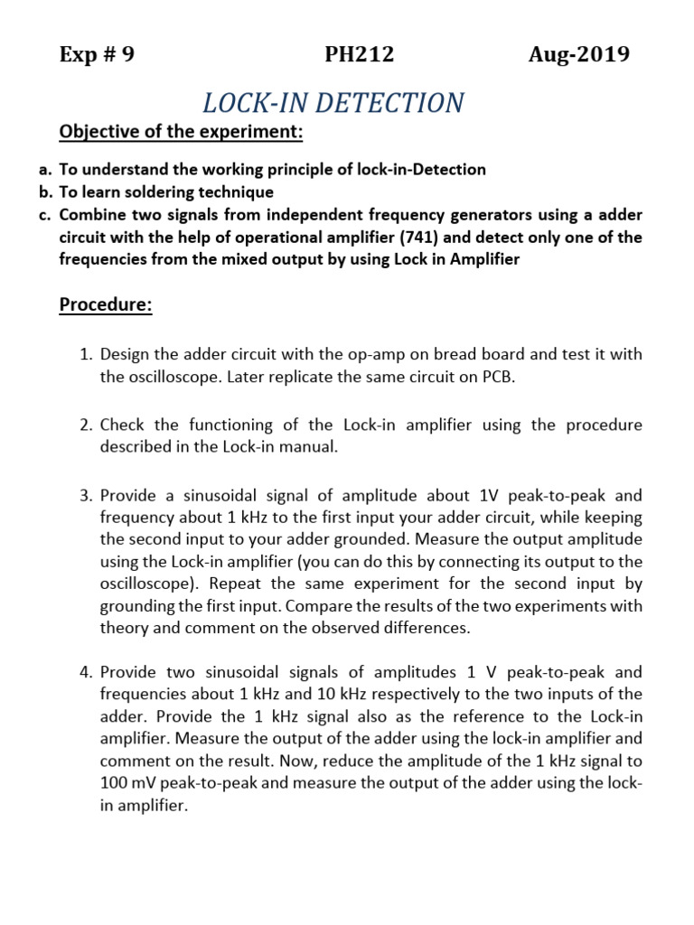 Exp9 PH212 (2019) LockinAmplifier | PDF | Amplifier | Electricity