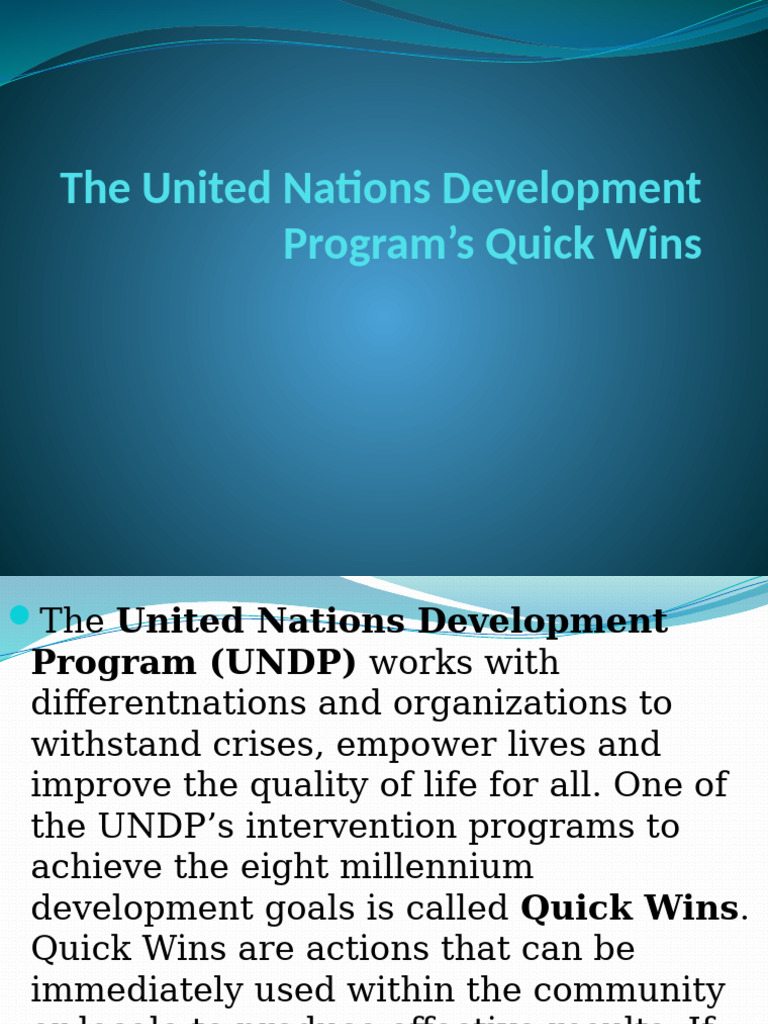 The United Nations Development Programs Quick Wins | PDF | United ...