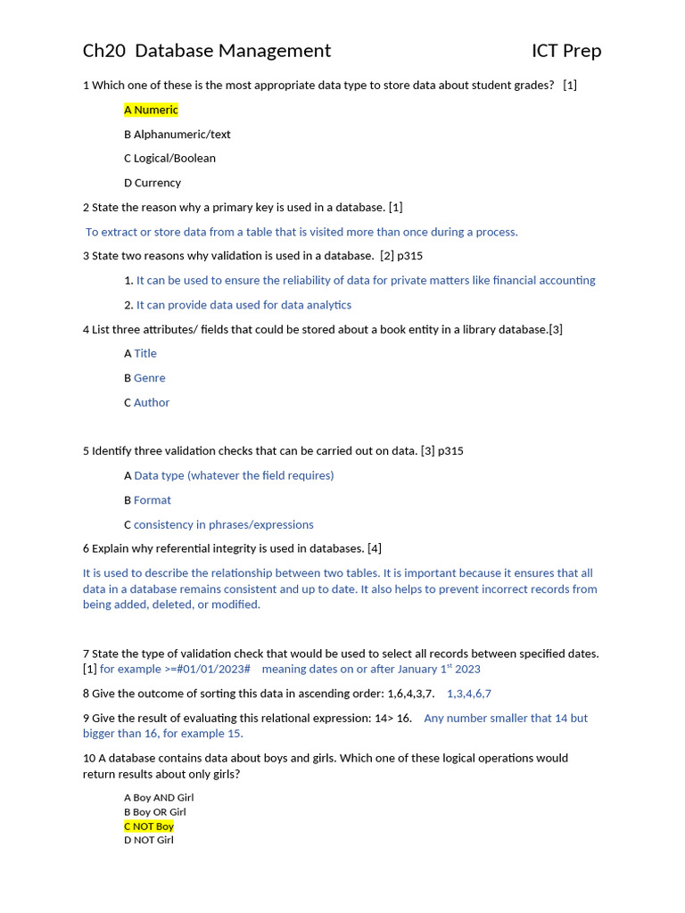 Theory Questions ch20 Databases | PDF