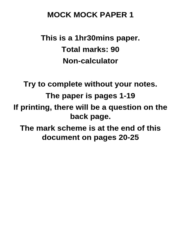 Mock Mock Paper 1 | PDF | Mathematics | Elementary Mathematics