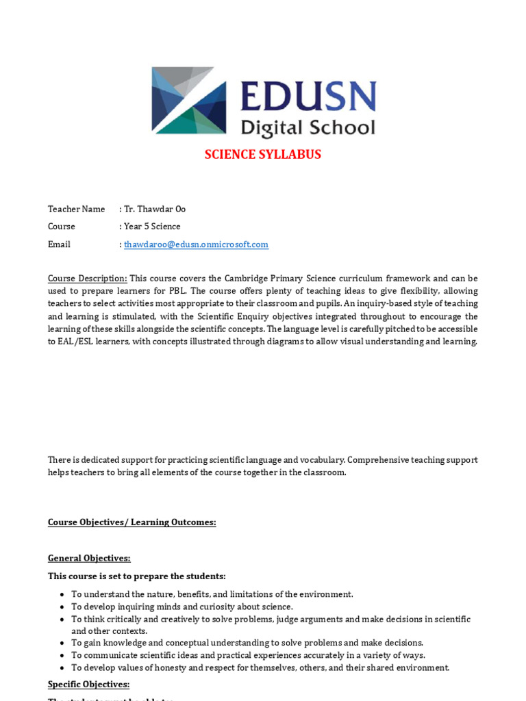 Year 5 Science Syllabus | PDF | Earth | Atmosphere Of Earth