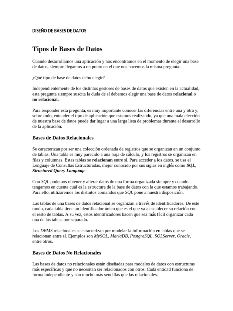 Compendio DISEÑO DE BASES DE DATOS | PDF | Bases de datos | No Sql