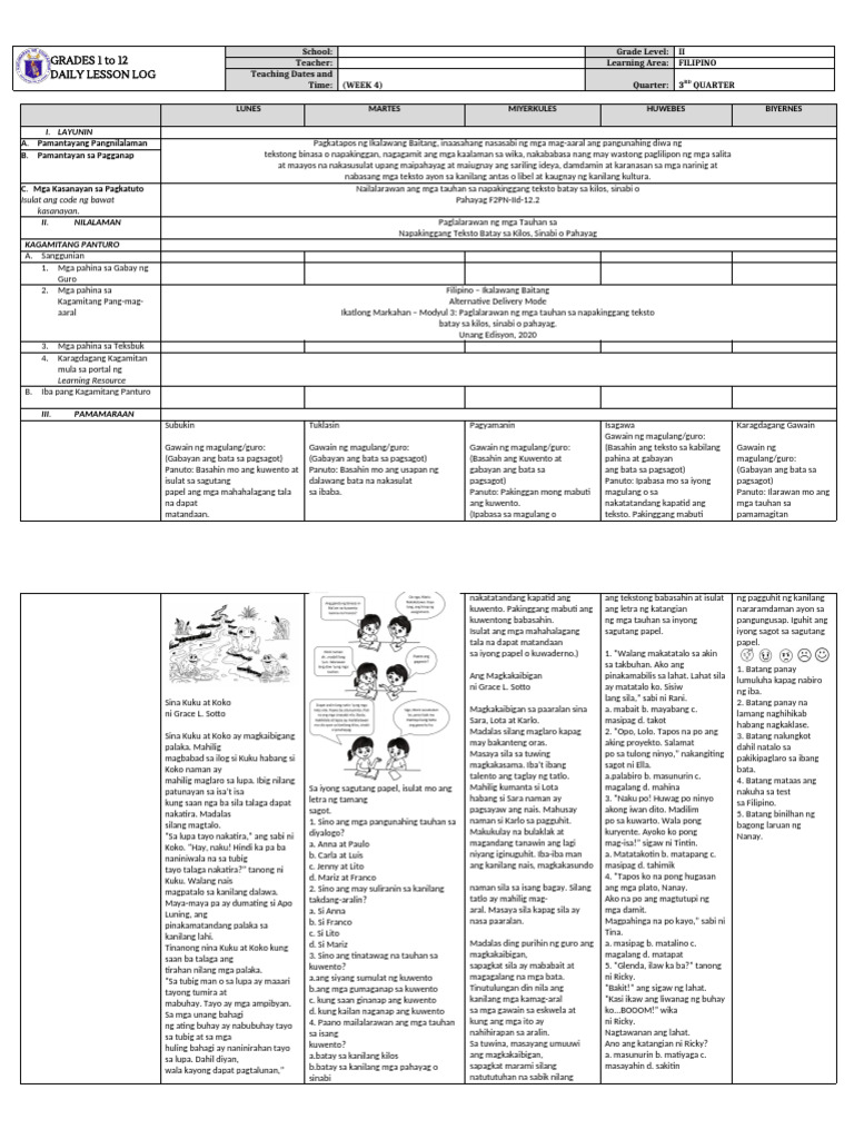 Filipino 2 DLL Q3 W4 | PDF