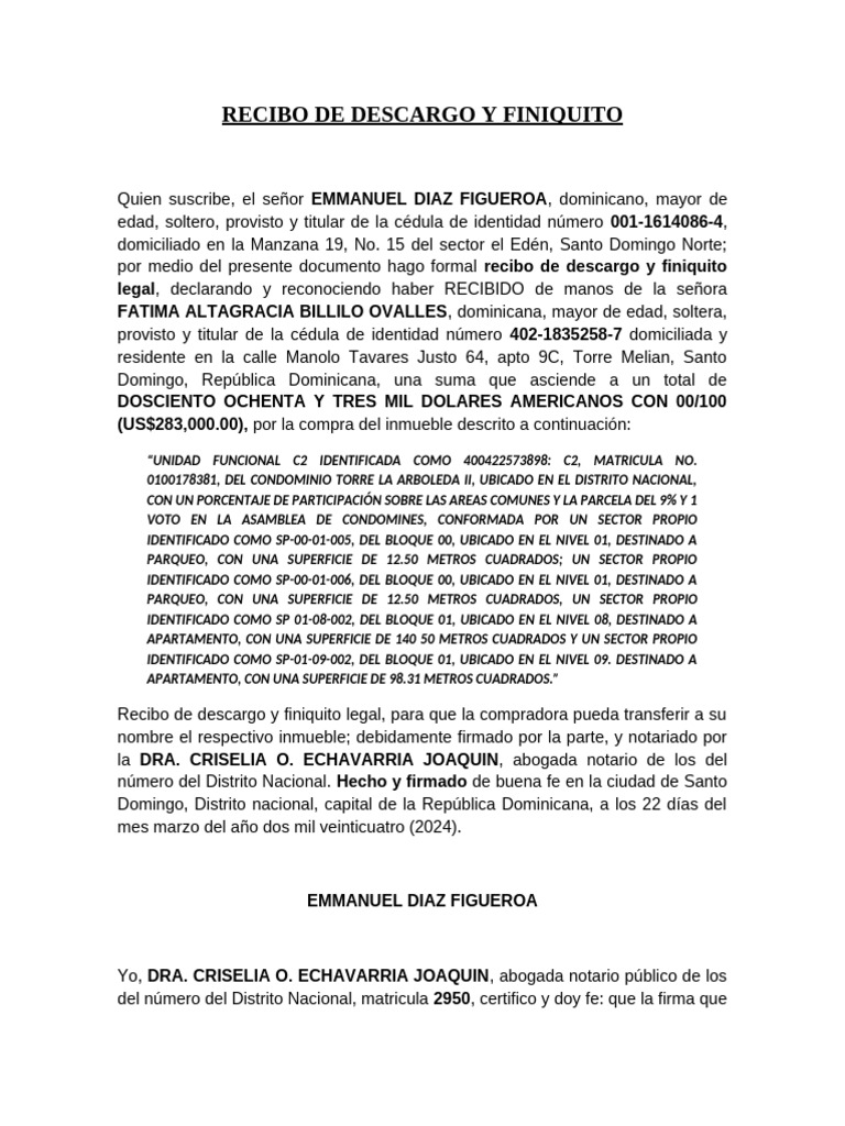 Recibo de Descargo y Finiquito | PDF | Ley común | Derecho Civil ...