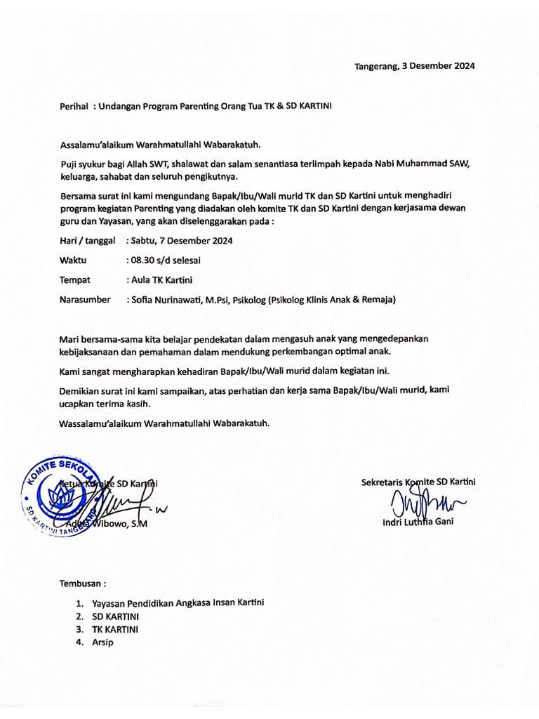 Surat Undangan Parenting | PDF