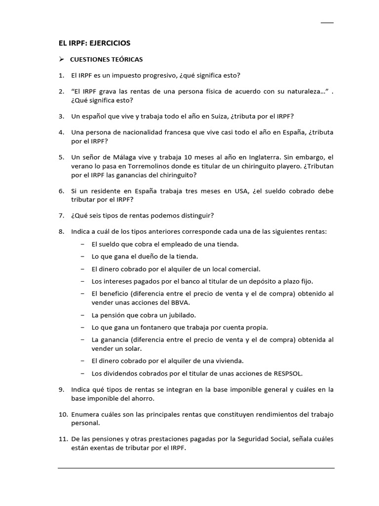El Impuesto Sobre La Renta de Las Personas Físicas - Ejercicios | PDF | Bienes raíces | Impuestos