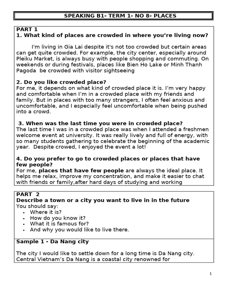 Speaking B1 - Term 1 - No 8 - Places | PDF | Cost Of Living | Hanoi