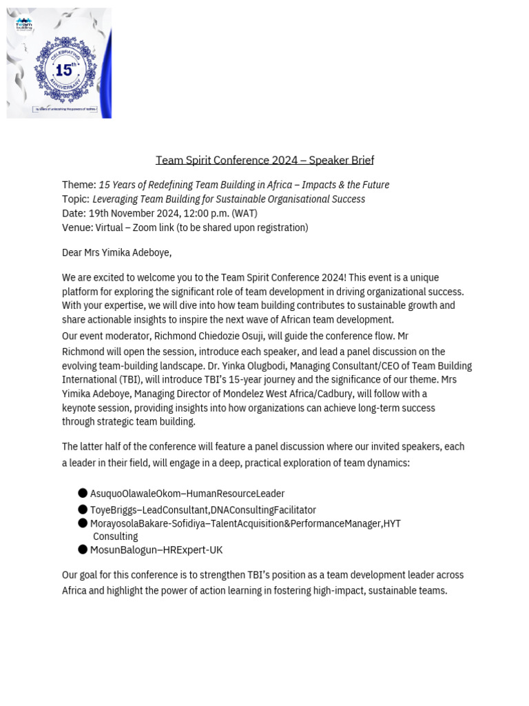 TBI Conference Brief | PDF | Team Building