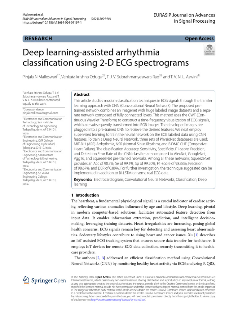 Deep learning-assisted arrhythmia classification using 2-D ECG spectrograms | PDF | Deep ...